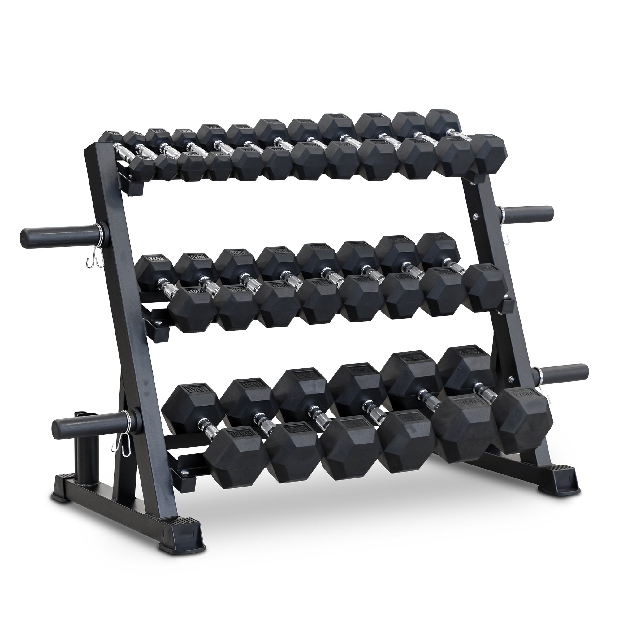 1-25kg Rubber Hex Dummbells + 3 Tier Multi-Storage Rack - Dynamo ...