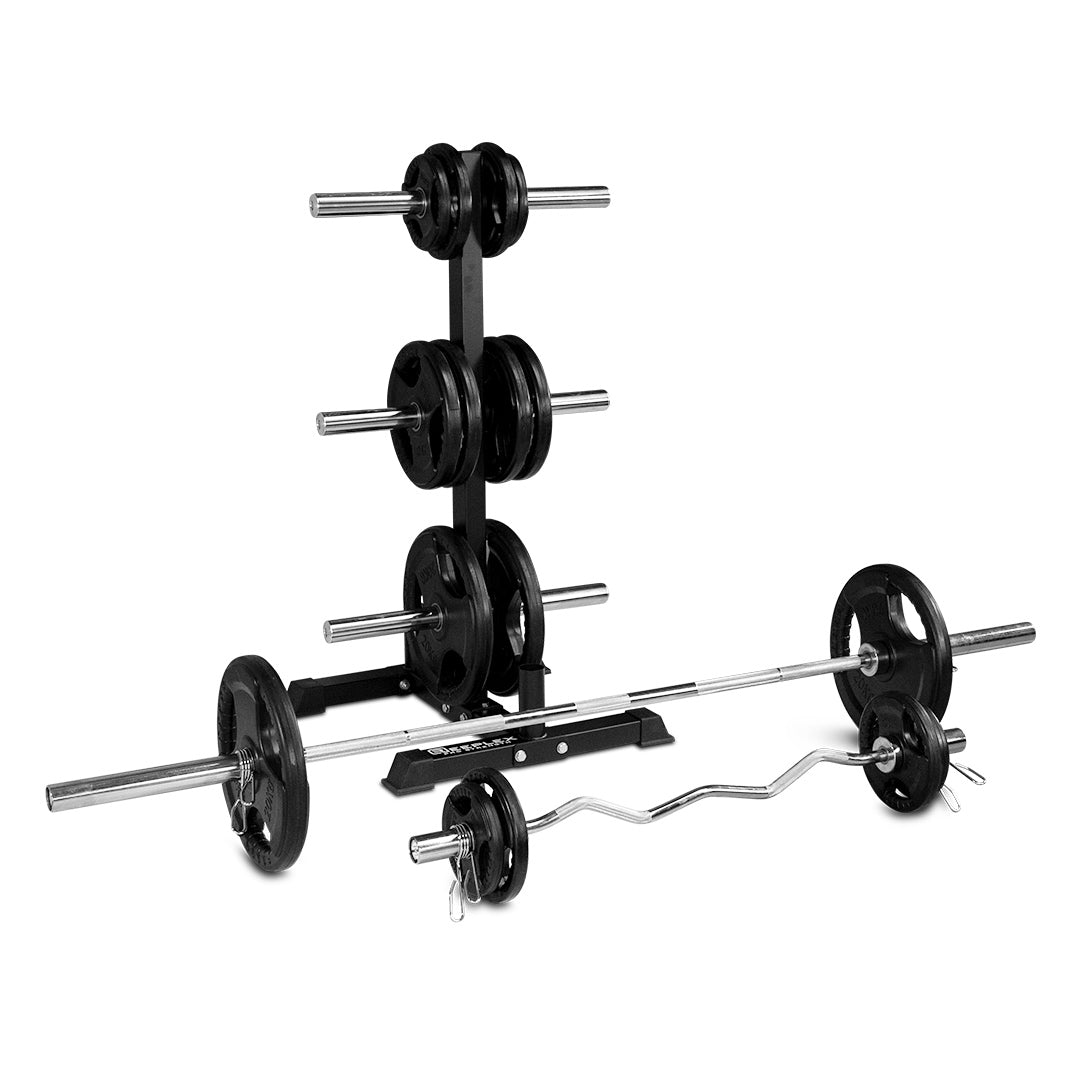Barbell and Weight Set with Plate Storage Tree - Dynamo Fitness
